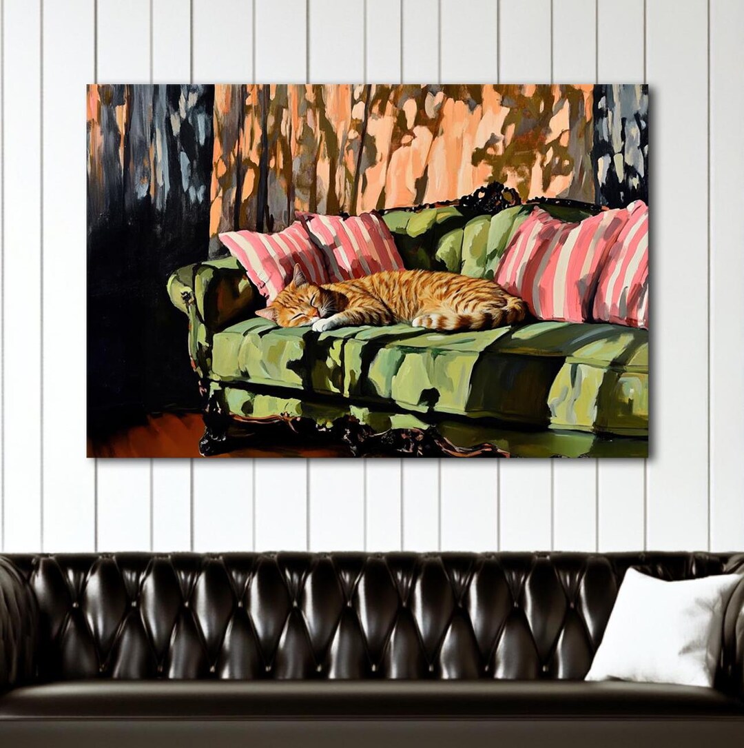 Cat Painting Print, Modern Pet Portrait, Abstract Expressionism Orange ...