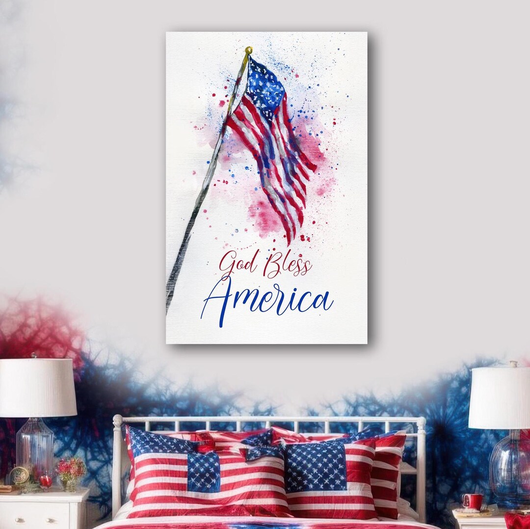God Bless America Wall Sign, Patriotic USA Red White Blue Flag Home ...