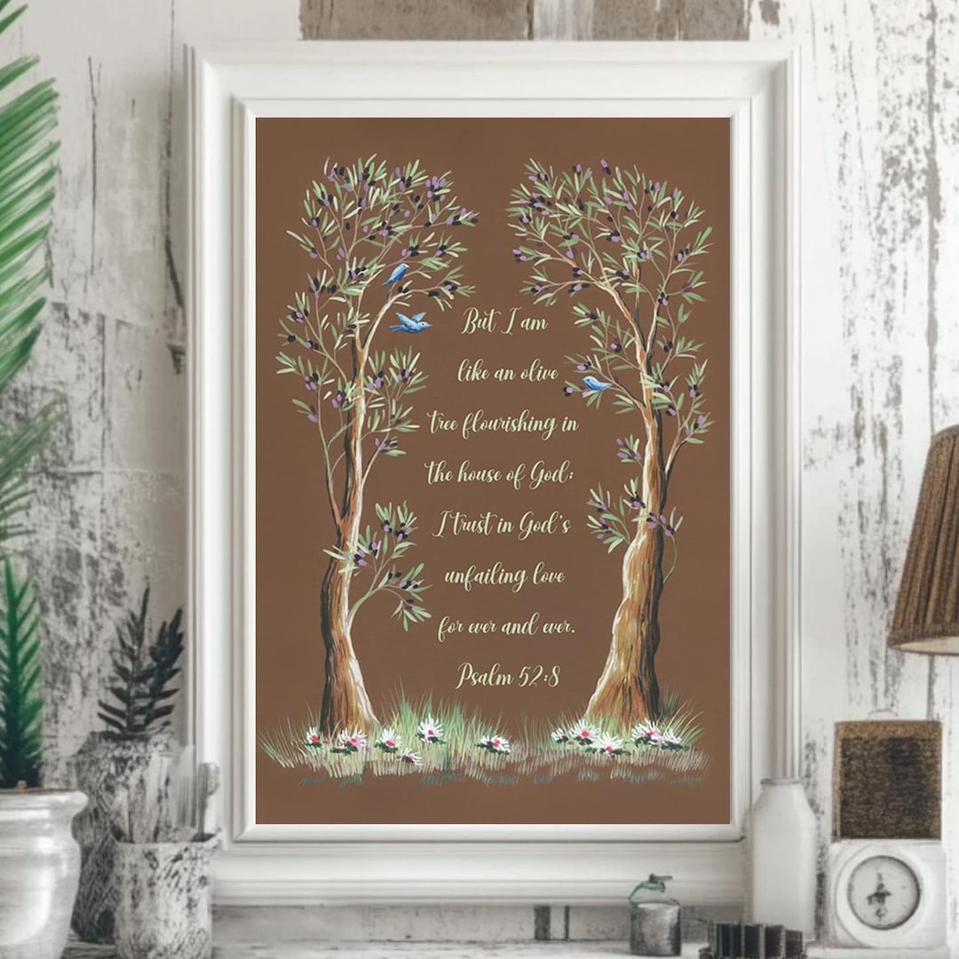 Christian Wall Art Print Bible Verse Home Decor Olive Tree Scripture ...