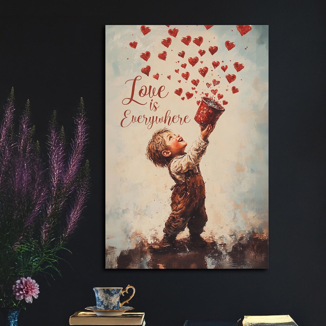 Vintage Valentine's Day Wall Art Print on Canvas Love is Everywhere ...