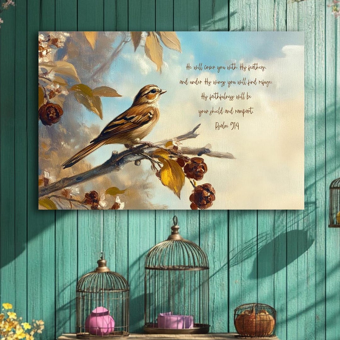 Psalm 91 Wall Art, Bible Verse Scripture Bird Home Decor Spiritual Wall ...
