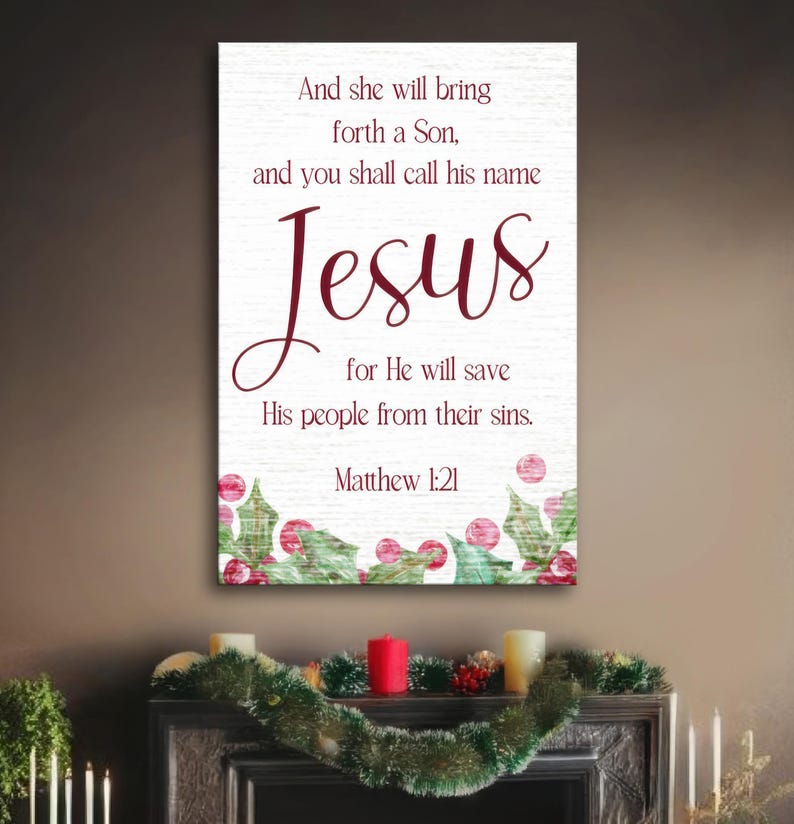Christmas Bible Verse Wall Sign, Birth of Jesus Home Decor, Rustic ...