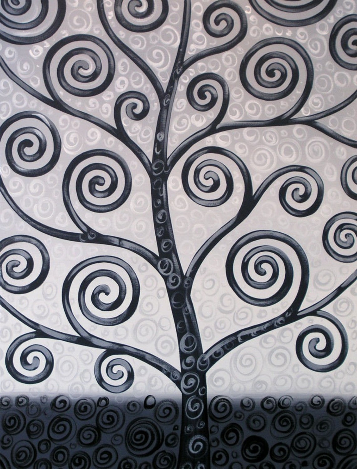 Abstract Contemporary Curly Trees / Black White Gray / - Etsy