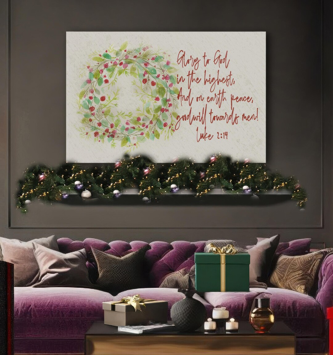 Christmas Wreath Art Sign, Scripture Wall Decor for Xmas Peace on Earth ...