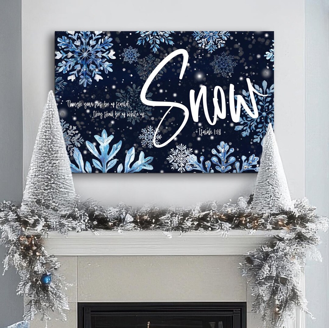 Bible Verse Wall Sign, Watercolor Snowflakes Winter Mantle Decor ...