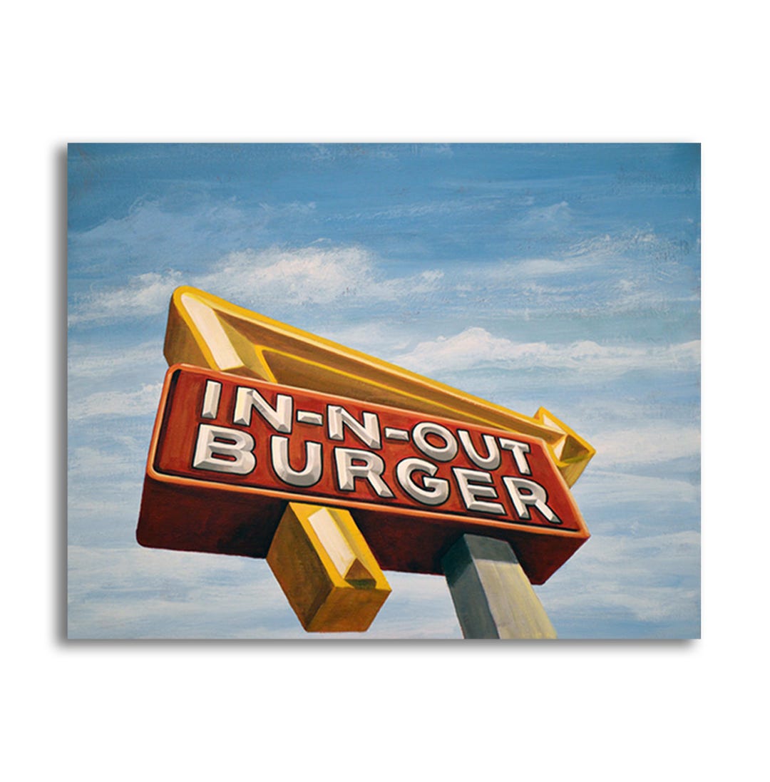 In N Out Sign Art, Fast Food Kitchen Decor, Man Cave Print on Canvas ...