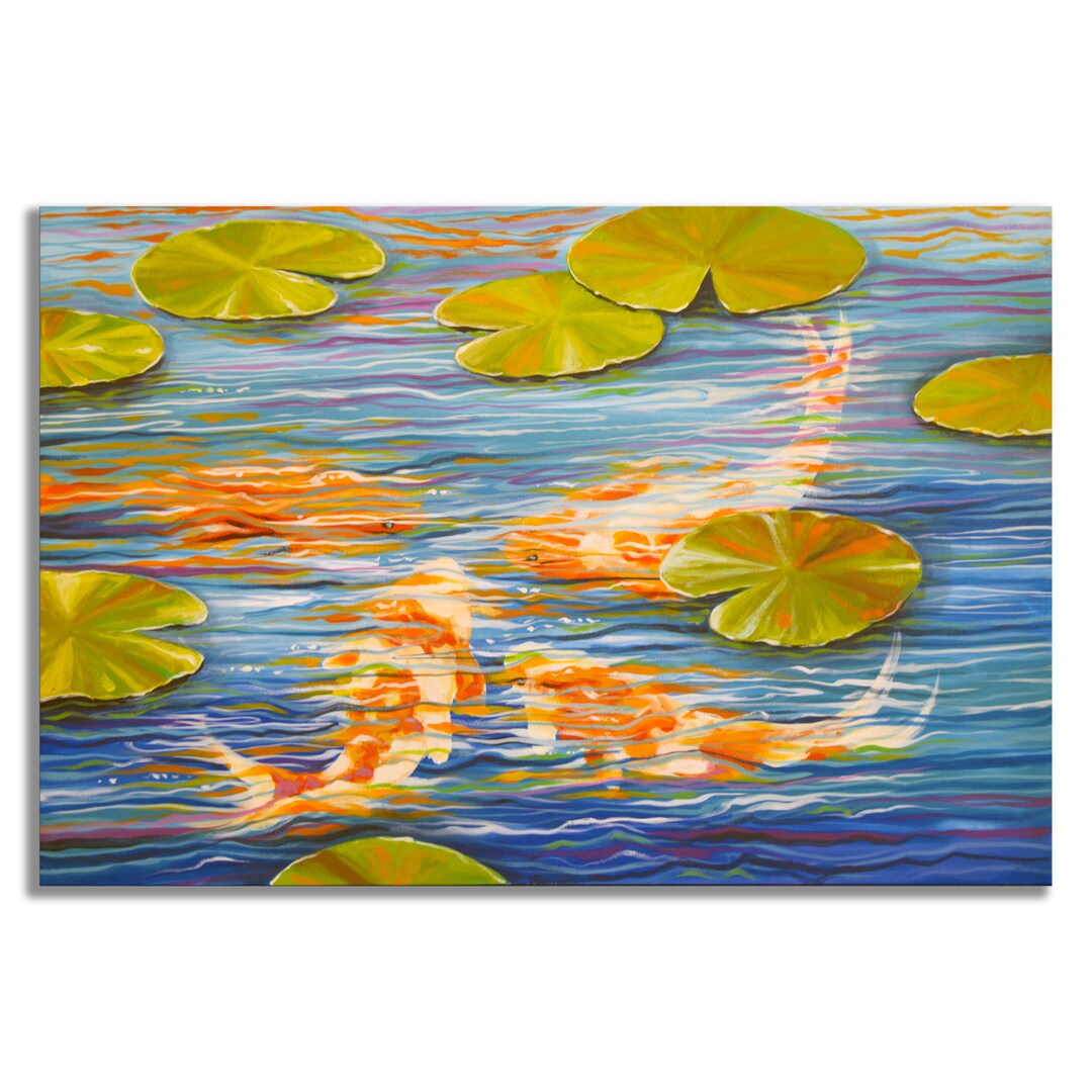 Koi Fish Pond Painting Giclee Art Print on Stretched Canvas, Modern ...