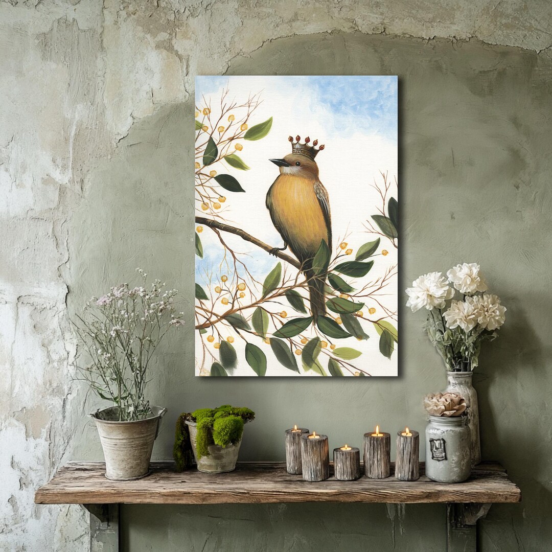 Bird Wearing Crown Wall Art, Royal King Birds Wall Decor, Whimsical ...