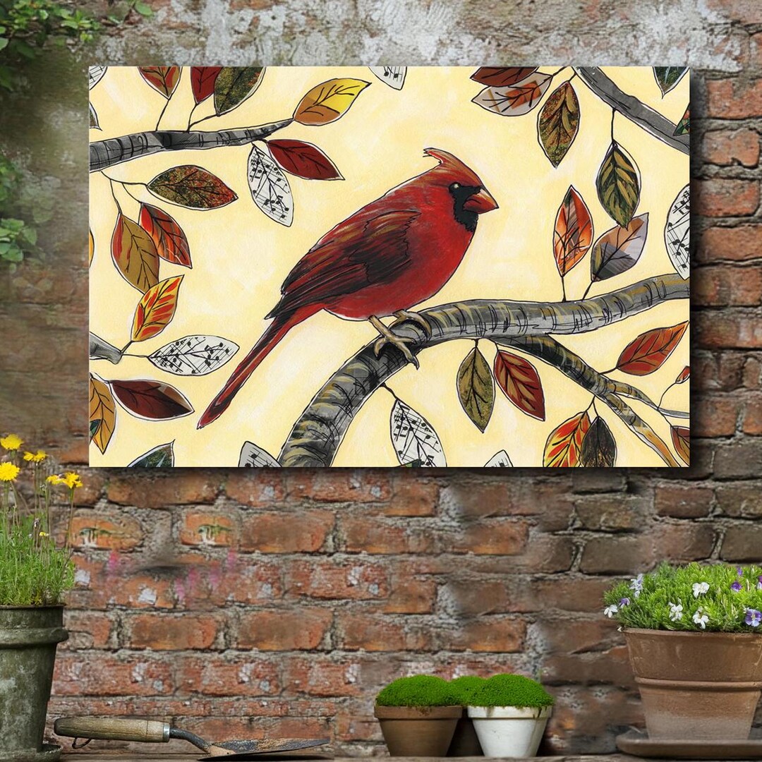 Red Cardinal Bird Wall Art Funky Collage Canvas Print With Sheet Music ...