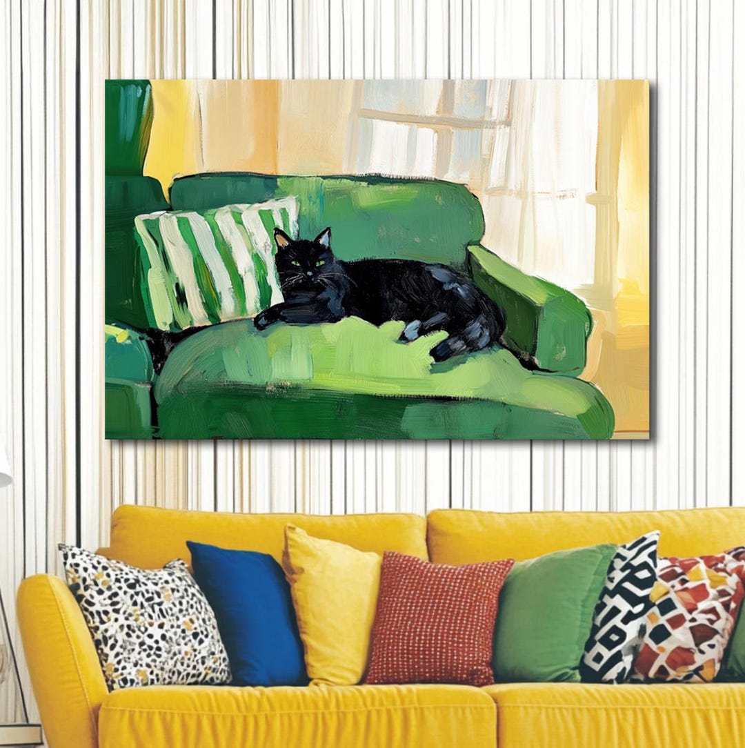Abstract Cat Painting Print, Modern Pet Portrait, Expressionism Black ...