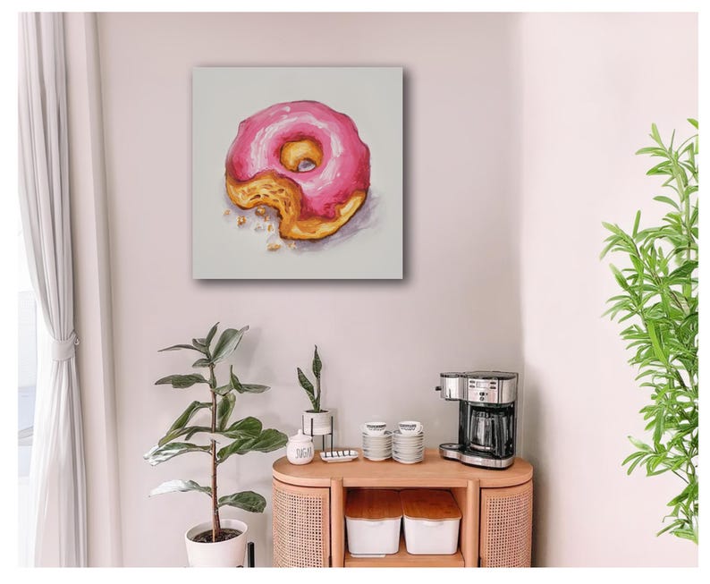 Pink Donut Painting on Canvas Contemporary Kitchen Dining Room Dorm ...