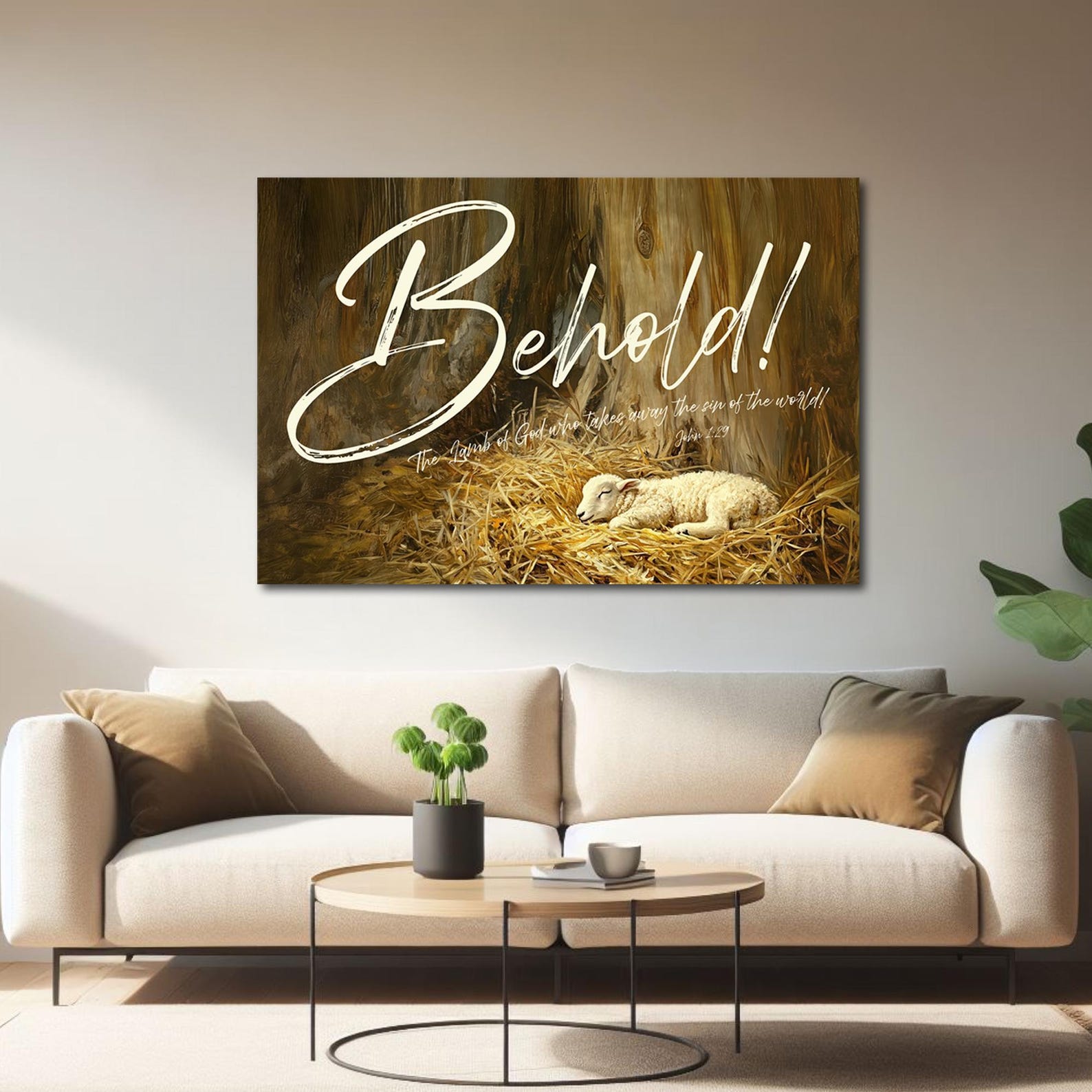 Lamb of God Wall Print Bible Verse Oil Painting Art Vintage Rustic ...