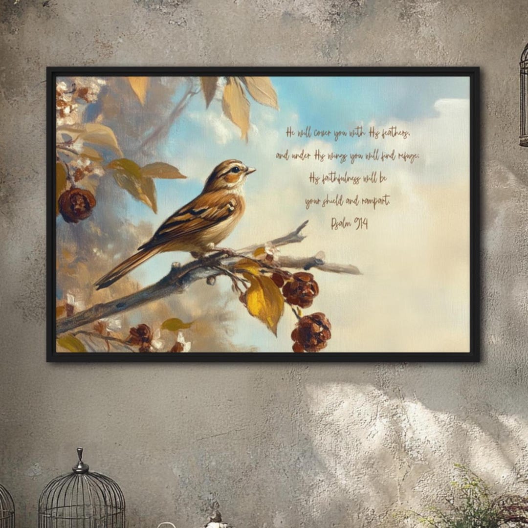 Psalm 91 Christian Wall Art, 3 Frame Colors, Bible Verse Home Decor ...