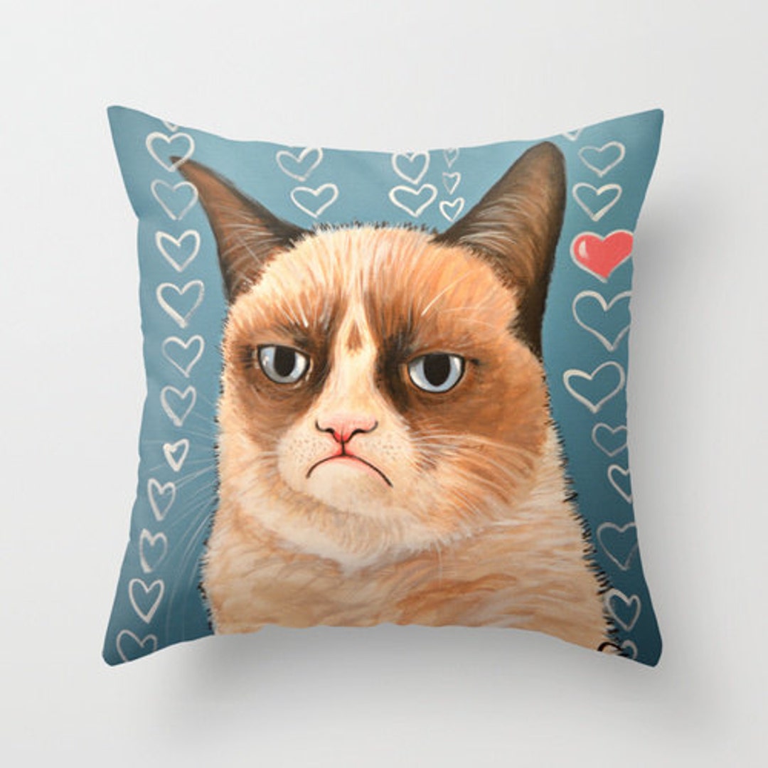 Grumpy Cat Decorative Throw Pillow Cover .... From My Original Painting ...