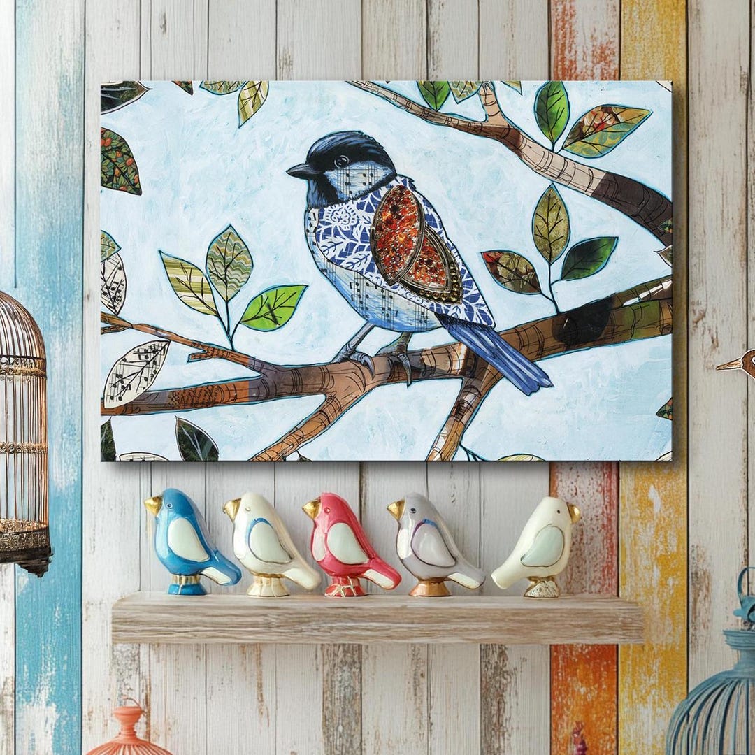 Blue Bird Wall Art Funky Collage Canvas Print With Sheet Music ...