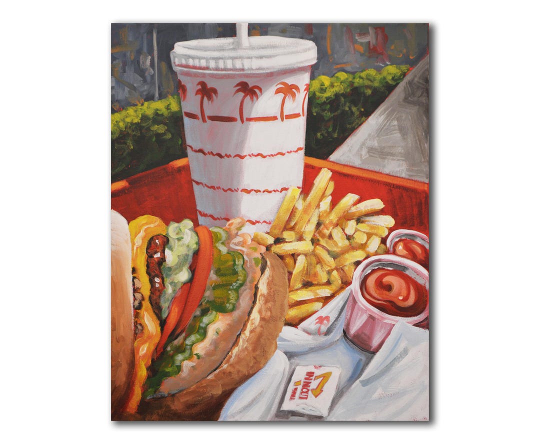 Hamburger Painting, in N Out Double Double Art, Fast Food Kitchen Decor ...