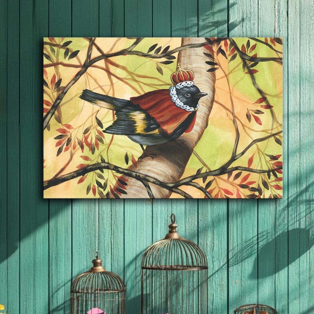 Crown Bird Wall Art, Royal King Birds Wall Decor, Whimsical Woodland ...