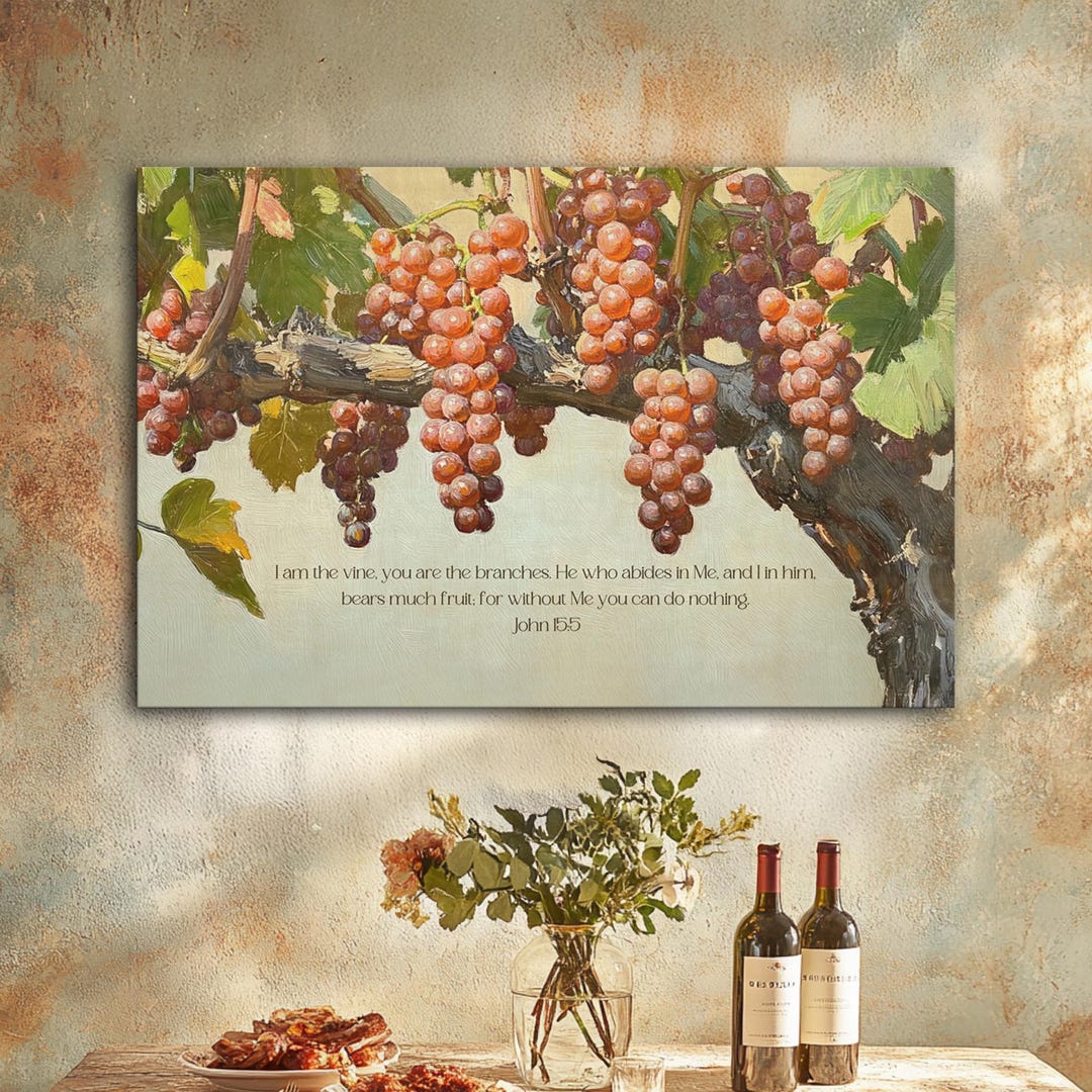 Christian Wall Art, Grape Vines Bible Verse Scripture Home Decor ...