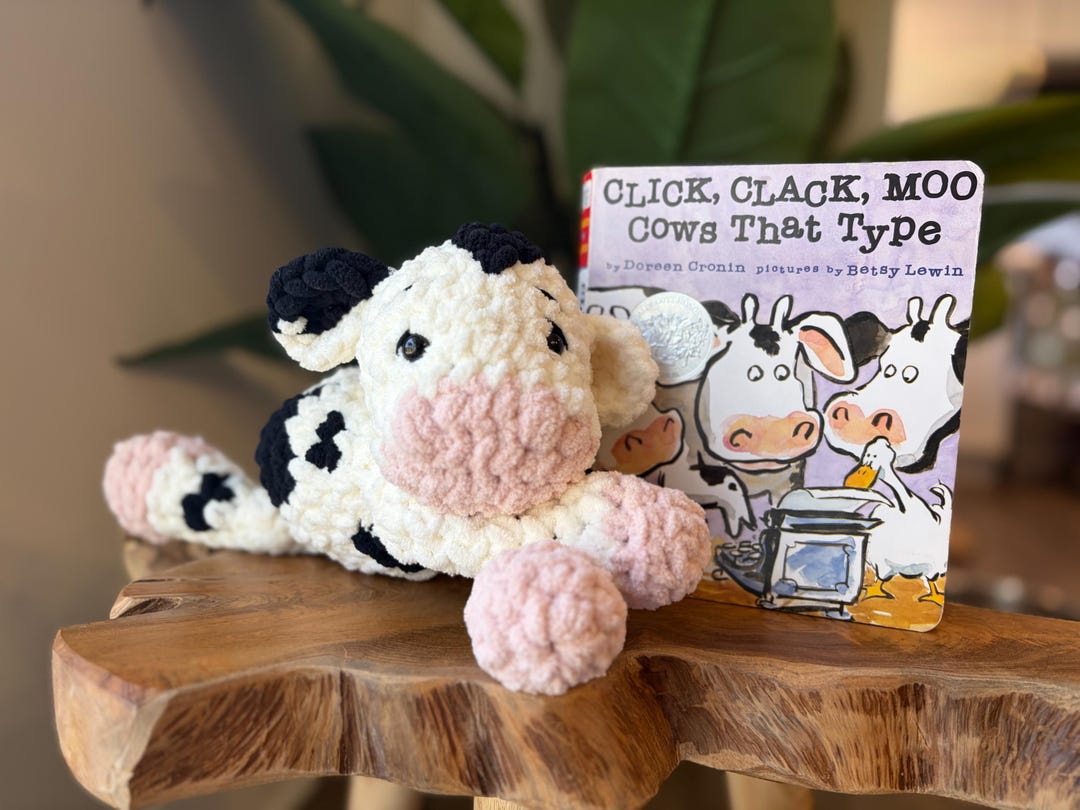 Crochet Cow Plushie Book Buddy Gift Set | Click Clack Moo Weighted ...