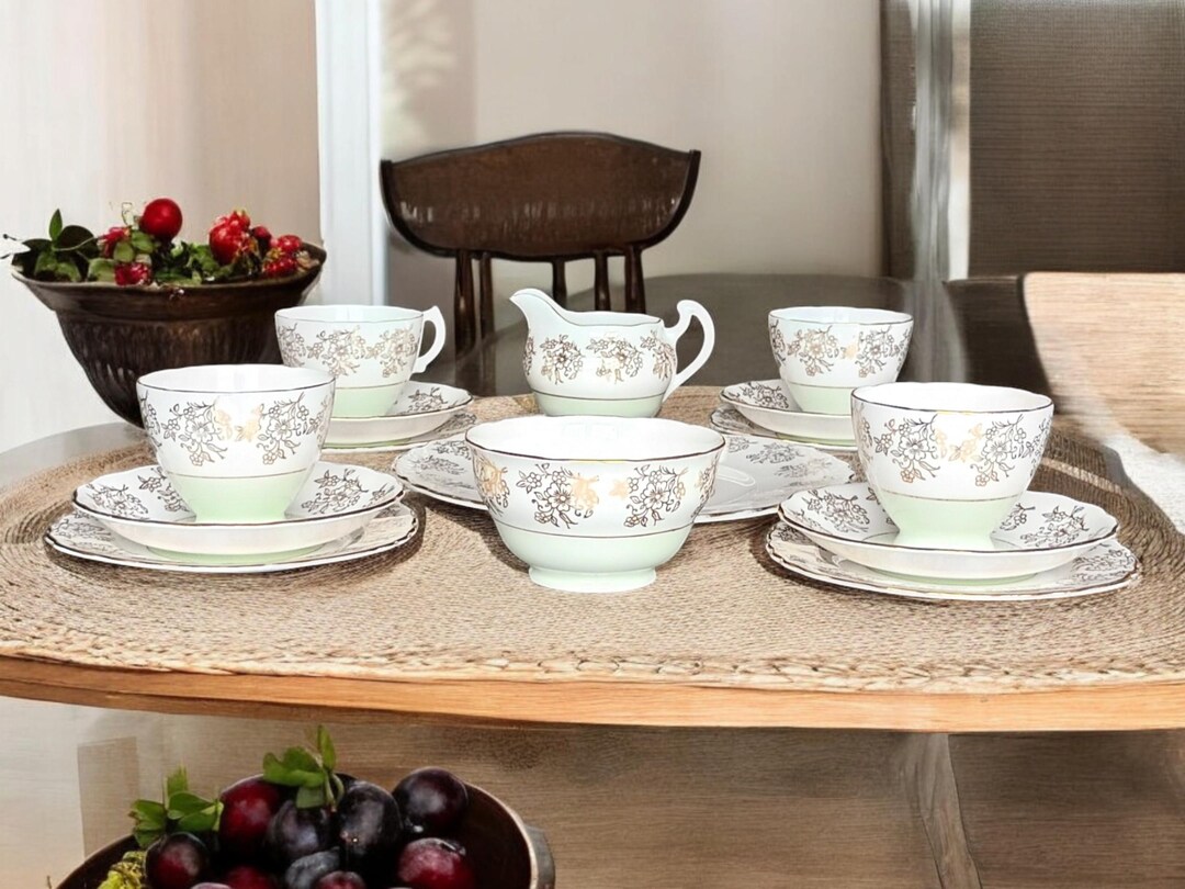 Mayfair Bone China Tea Set Trios X4, Milk Jug, Sugar Bowl, Cake Plate ...