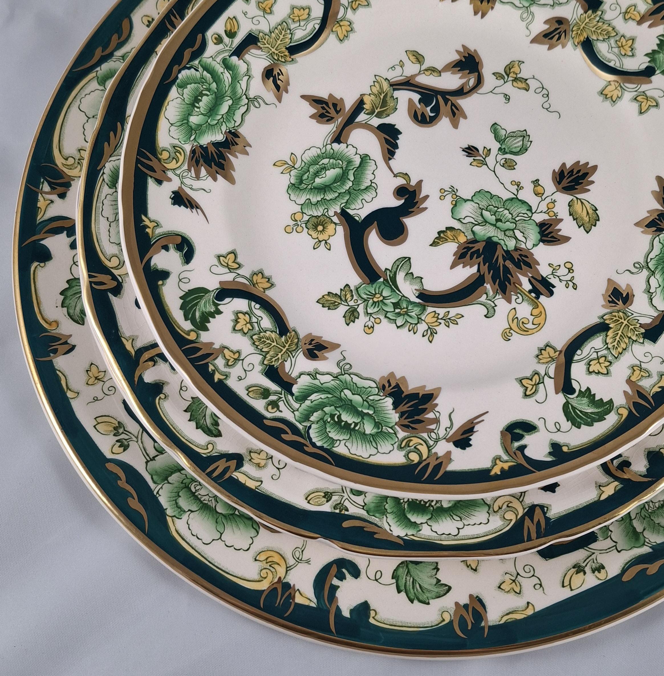 Masons Ironstone 'chartreuse' Pattern Green and White Plates (22; 25 ...