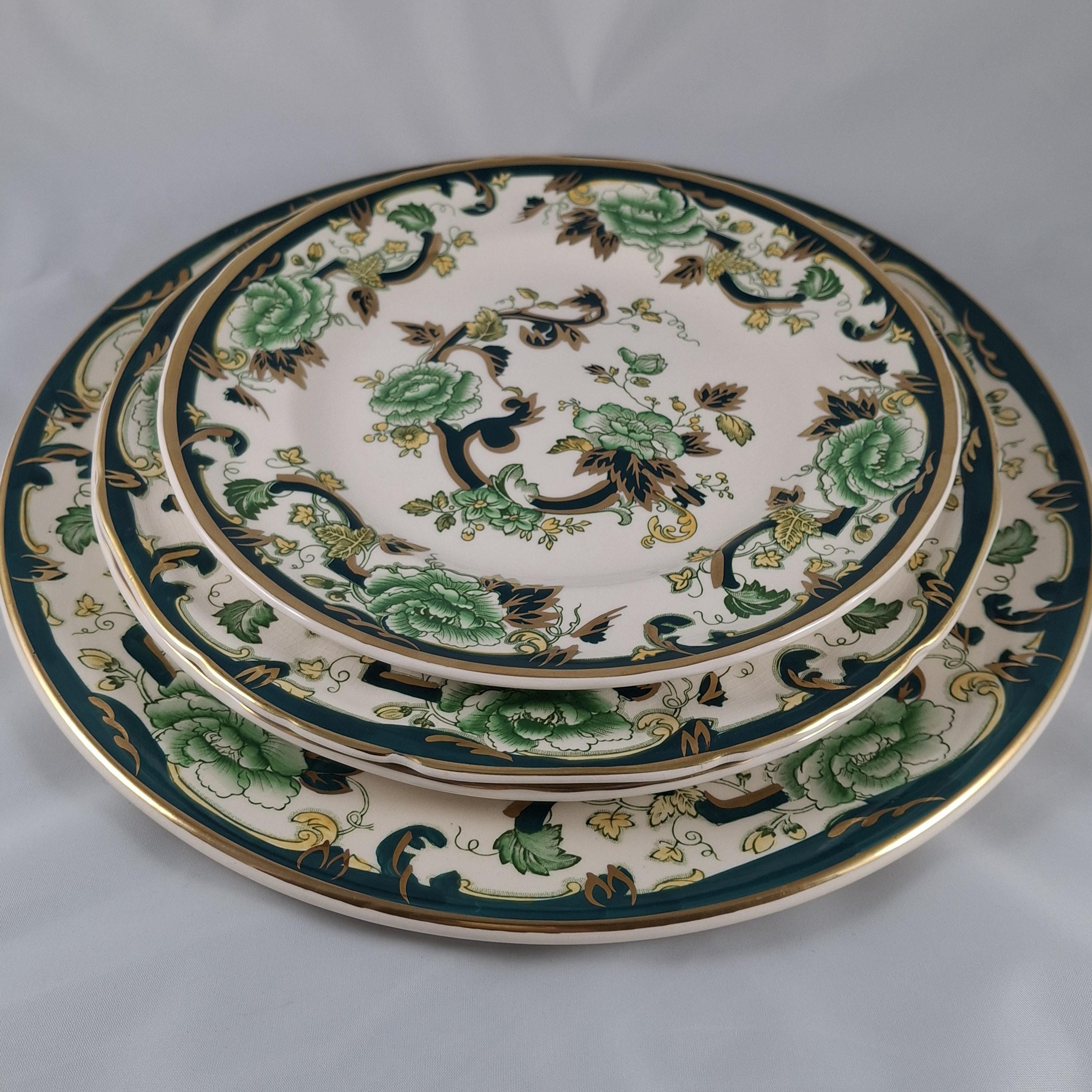 Masons Ironstone 'chartreuse' Pattern Green and White Plates (22; 25 ...