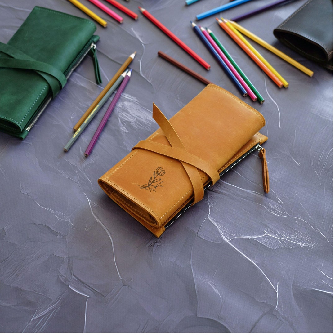 Custom Pen Holder, Leather Pencil Pouch, Paint Brush Case, Pen Storage ...