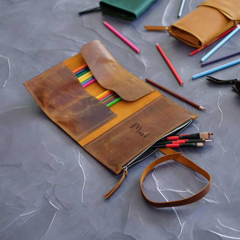 Custom Artist Brush Roll, Leather Pencil Roll up Case, Craft Tool Case ...