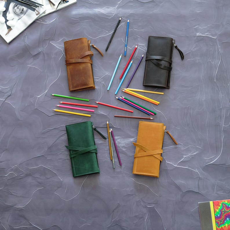 Leather Roll up Pencil Case, Artist Brush Organizer, Fountain Pen Pouch ...