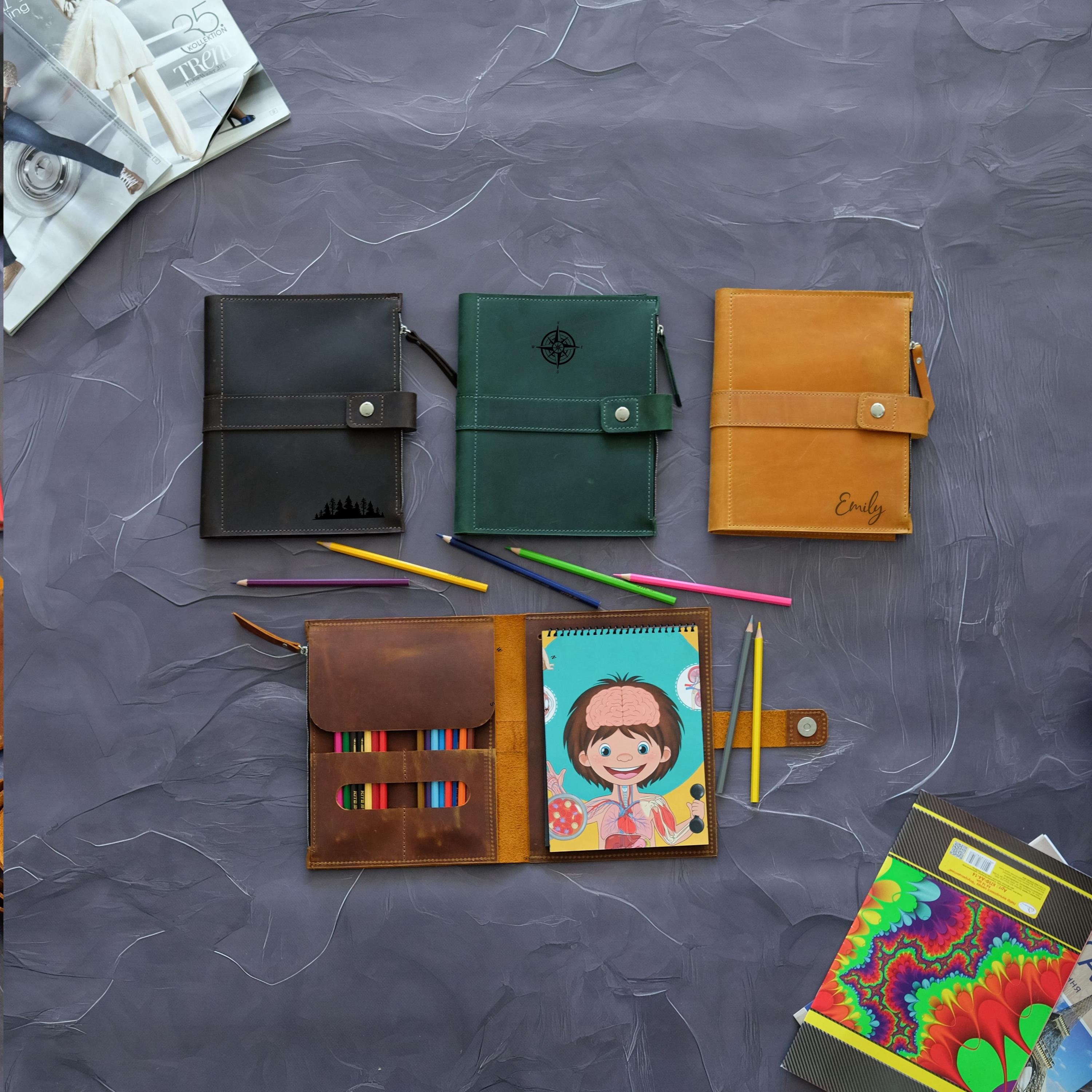 Leather Sketchbook Cover Personalized, Refillable Sketch Pad Cover ...