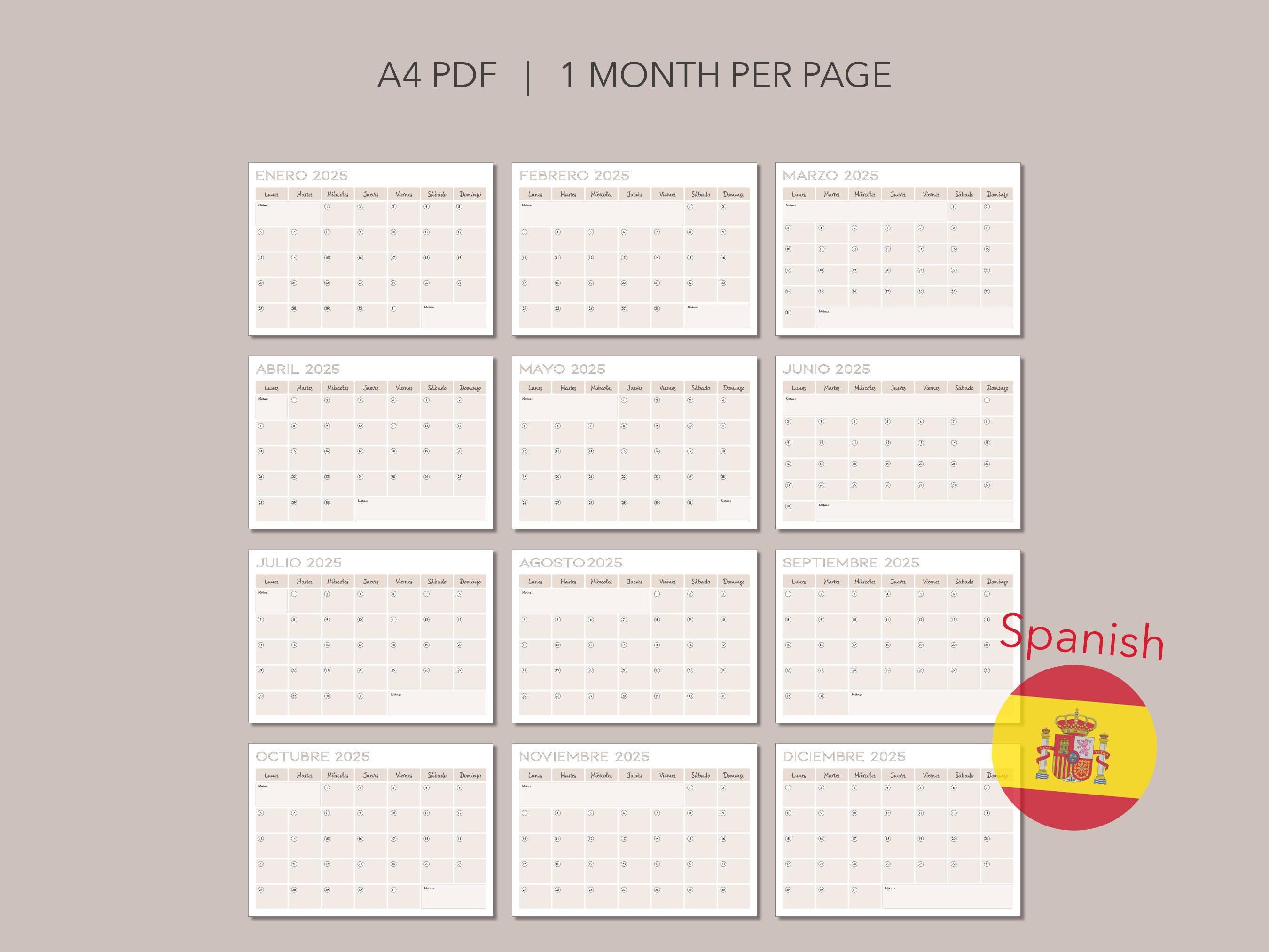 Spanish 2025 Calendar/planner | Simple Design | Instant Download Print ...