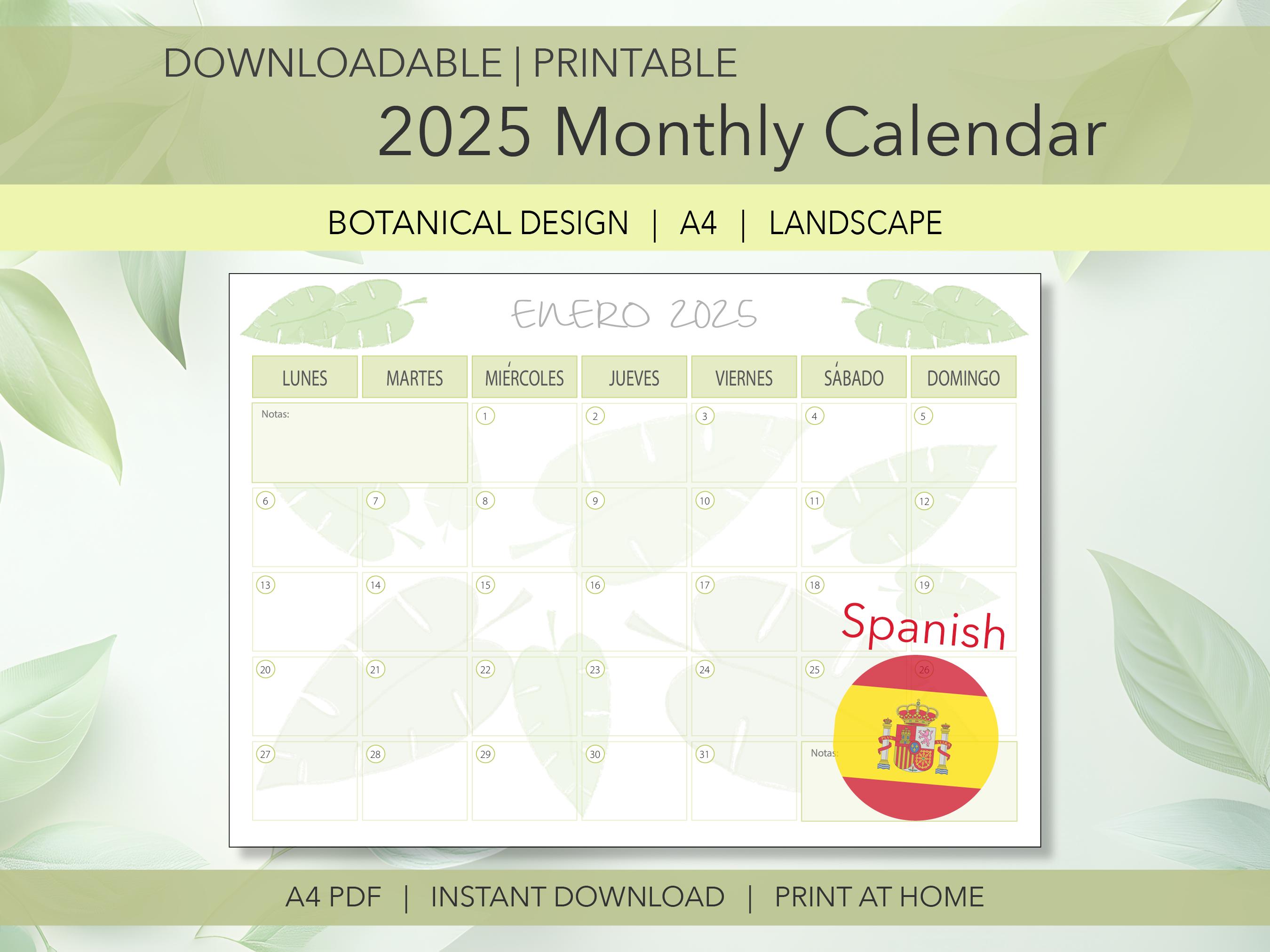 Spanish 2025 Calendar/planner | Botanical Design | Instant Download ...