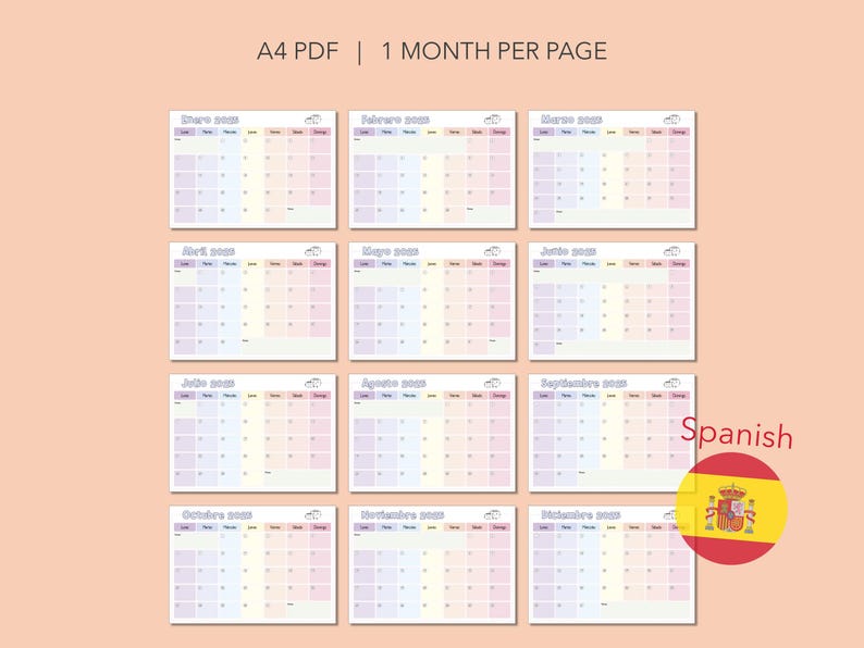 Spanish 2025 Calendar/planner | Cute Design | Instant Download Print at ...