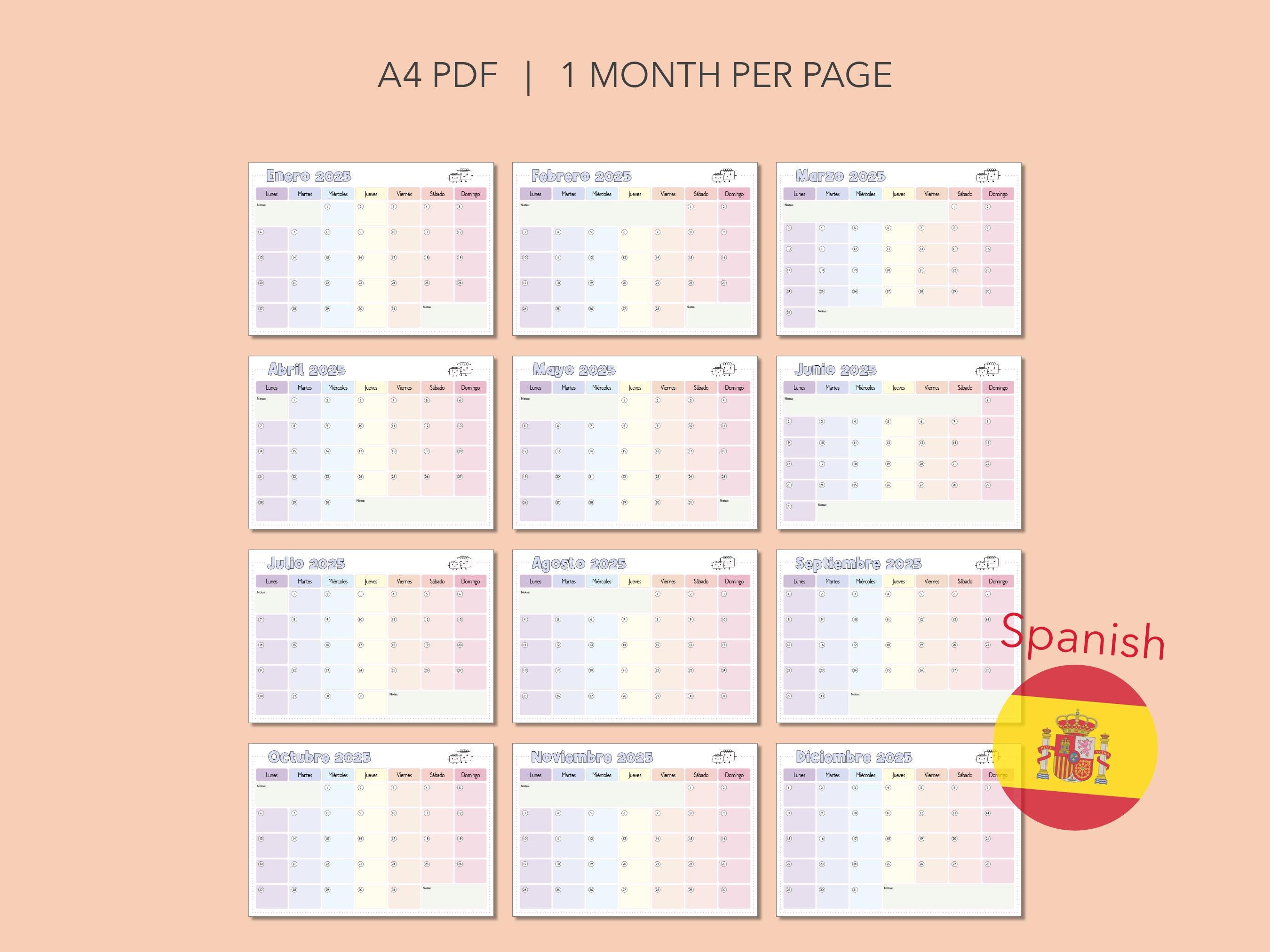 Spanish 2025 Calendar/planner Cute Design Instant Download Print at ...