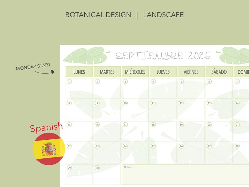 Spanish 2025 Calendar/planner | Botanical Design | Instant Download ...