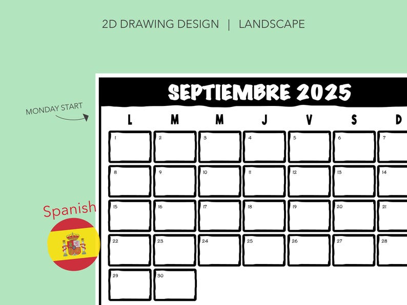 Spanish 2025 Calendar/planner | 2D Drawing Design | Instant Download ...