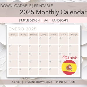 Spanish 2025 Calendar/planner | Simple Design | Instant Download Print ...