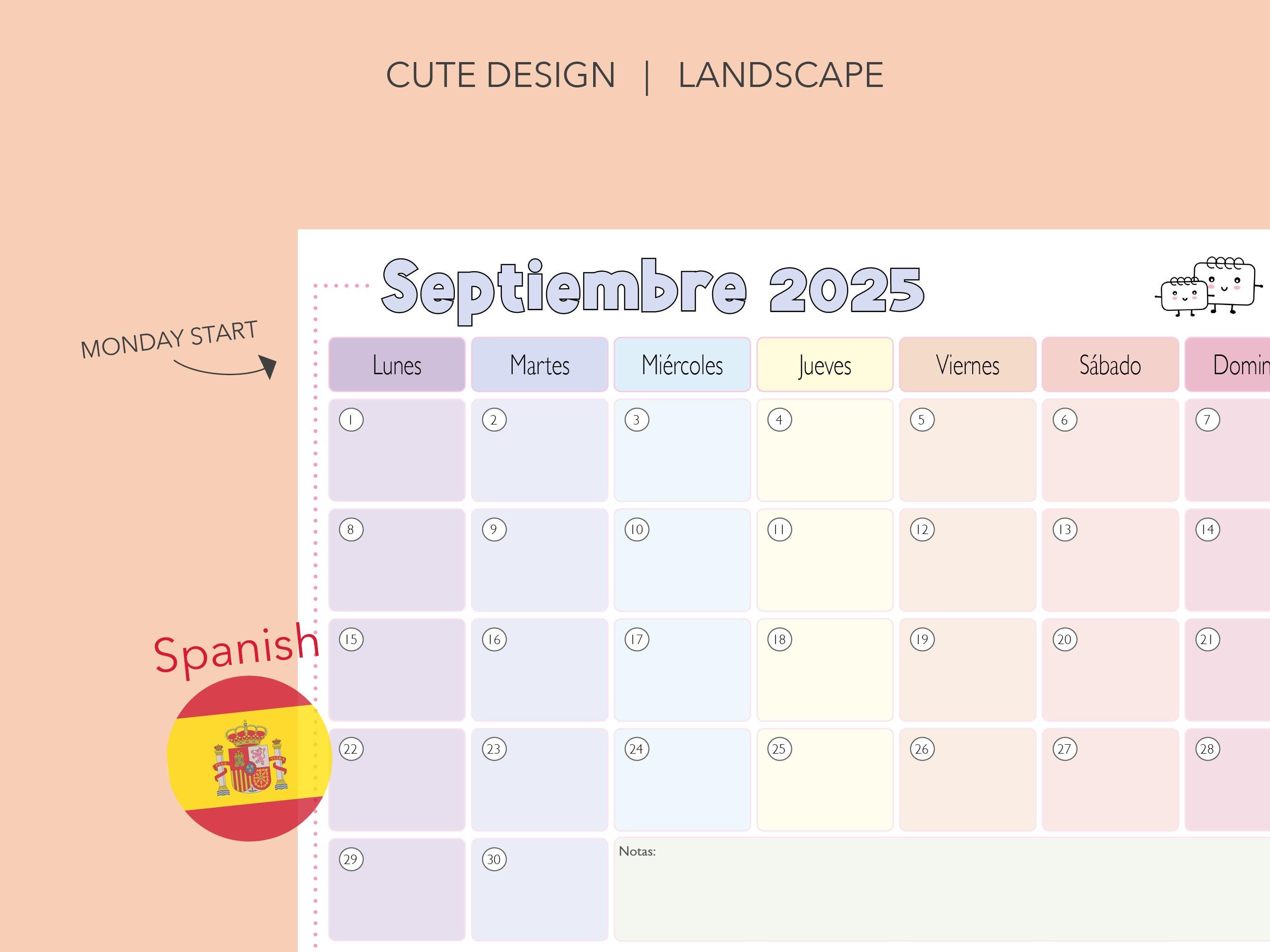 Spanish 2025 Calendar/planner Cute Design Instant Download Print at ...