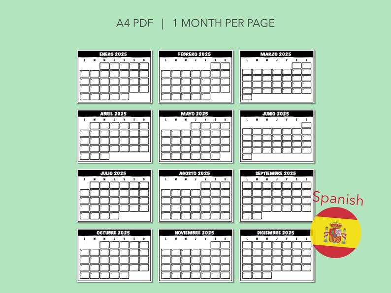 Spanish 2025 Calendar/planner | 2D Drawing Design | Instant Download ...