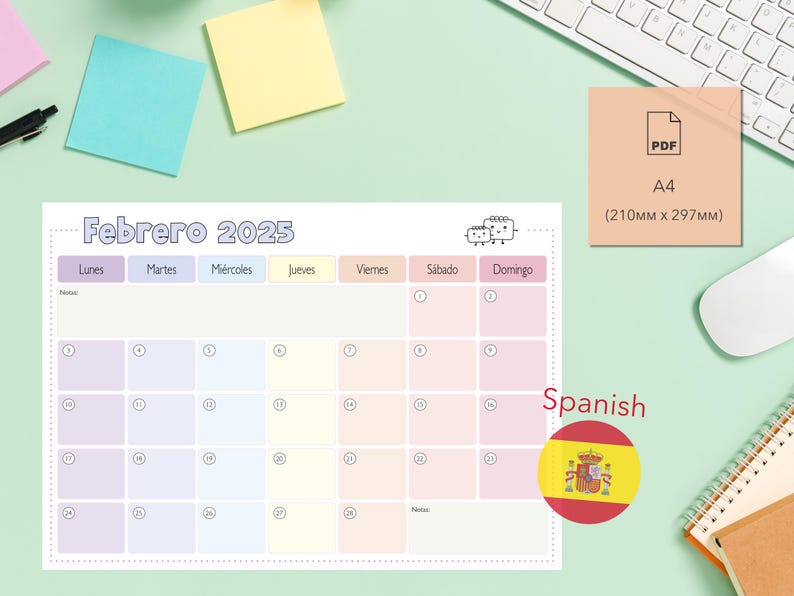 Spanish 2025 Calendar/planner | Cute Design | Instant Download Print at ...