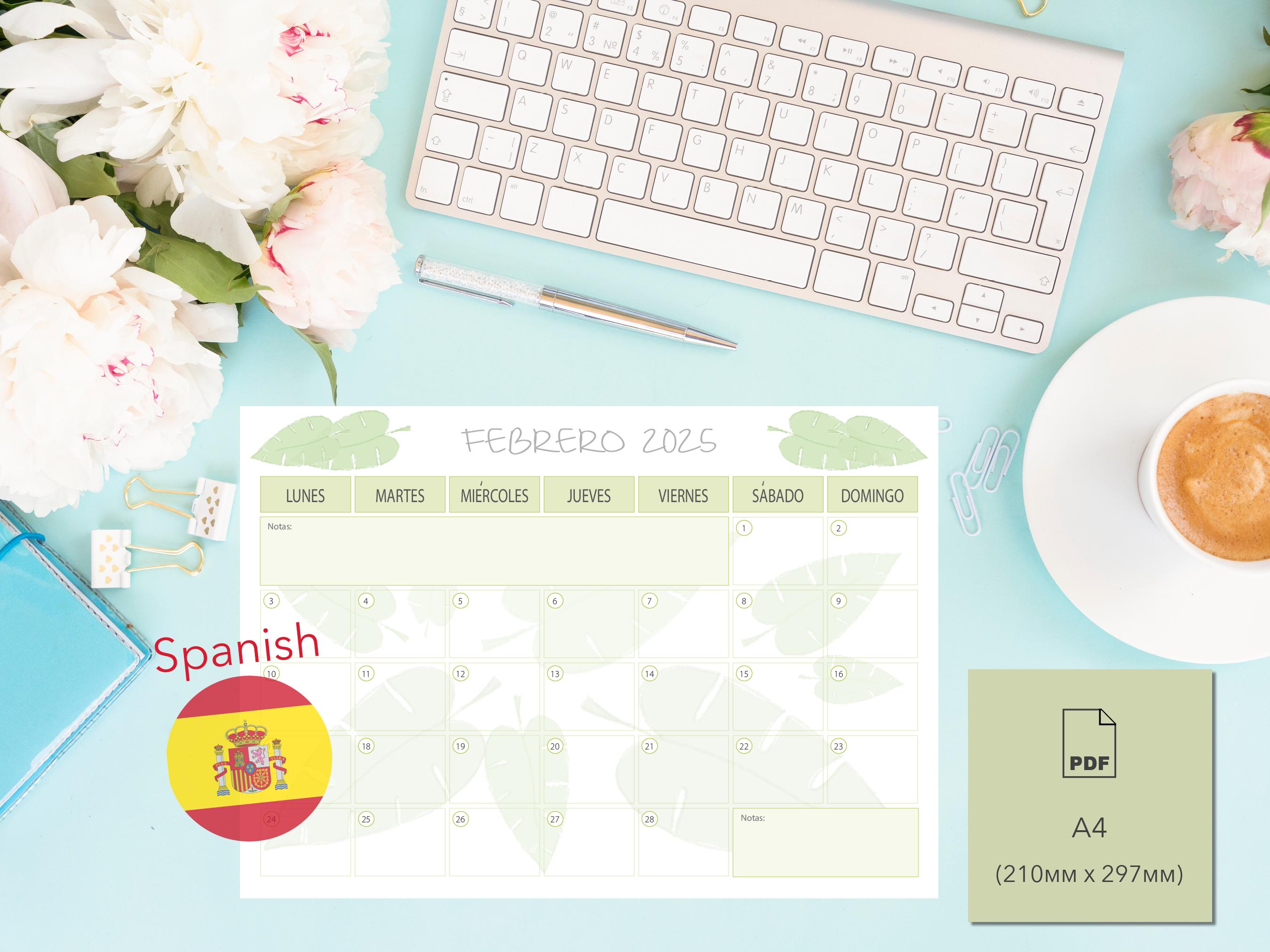 Spanish 2025 Calendar/planner | Botanical Design | Instant Download ...
