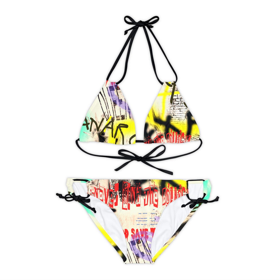 Punk Style Graffiti Wall Anarchy Bikini Set, Edgy Swimwear, Alternative ...