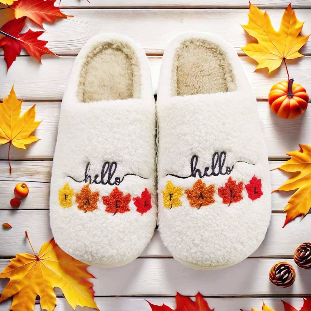 Hello Fall Women Slippersmaple Leaf Slippers Slippersfrench Romantic ...