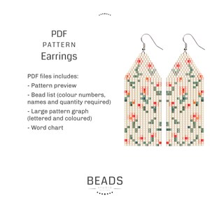 Floral Beaded Earring Pattern: Brick Stitch, Miyuki Delica (PDF Digital ...