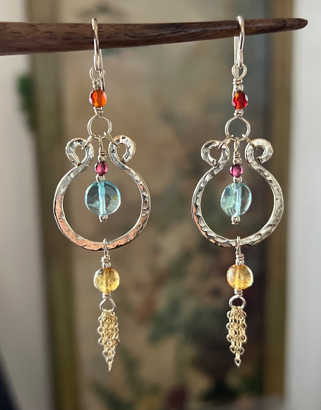 Gold Hoops, 14kt Gold Filled Earrings With Fluorite, Citrine, Garnet ...