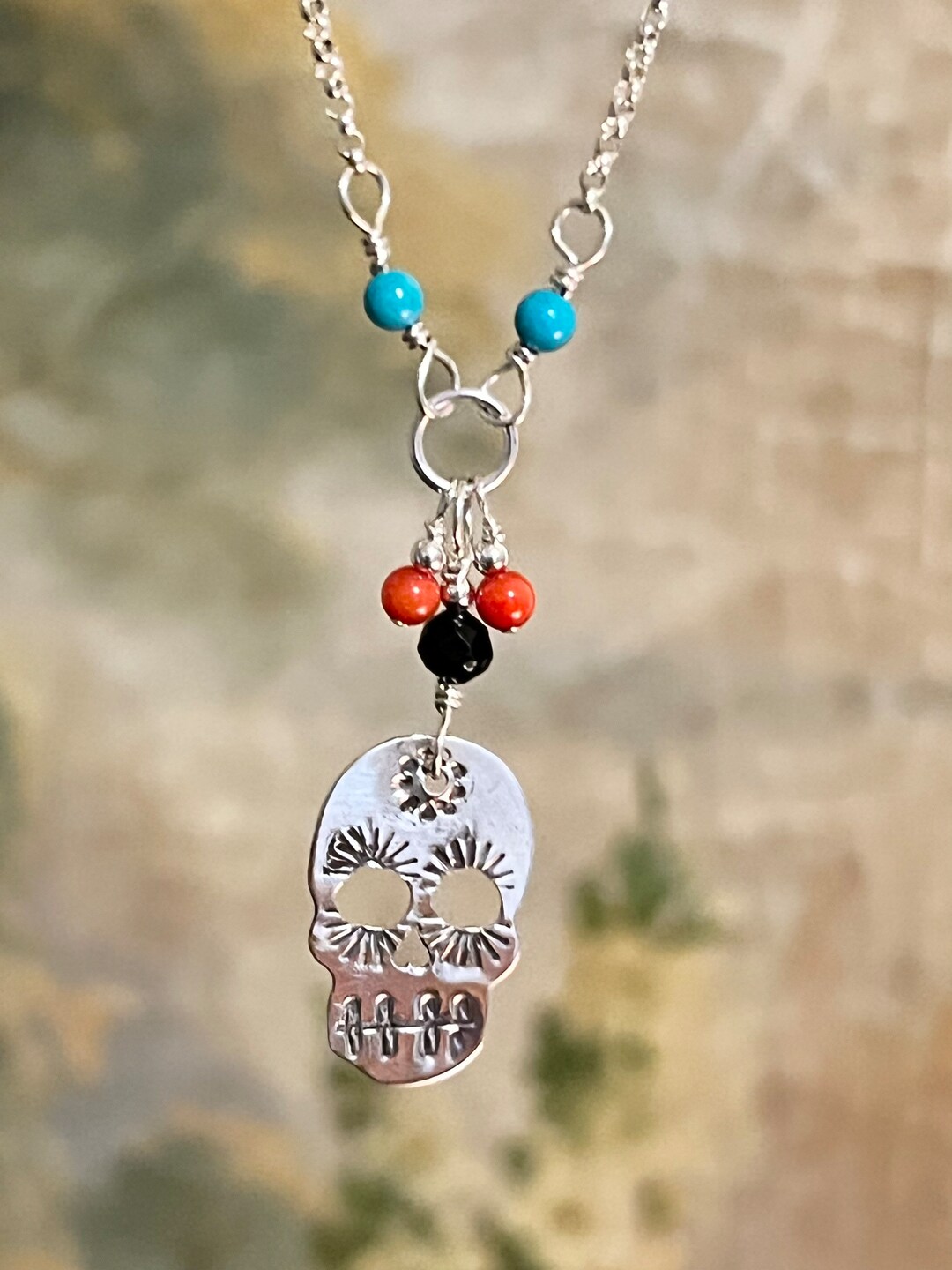 Small Skull Necklace, Day of the Dead Necklace, Sterling Silver Skulls ...