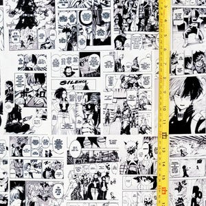 MHA Anime Black & White Manga Fabric ( 2 Size Selections: 18" X 58" and ...