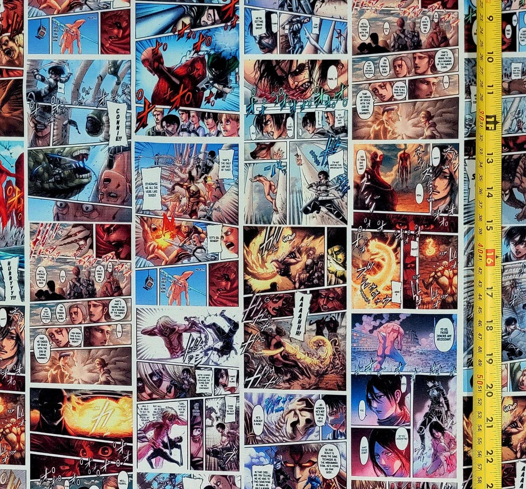AOT Anime Colored Manga Fabric ( 2 Size Selections: 18" X 58" and 36" X ...