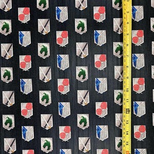 AOT Anime Emblems Black Fabric ( 2 Size Selections: 18" X 58" and 36" X ...