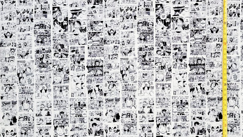 O P Anime Black and White Manga Fabric ( 2 Size Selections: 18" X 58 ...